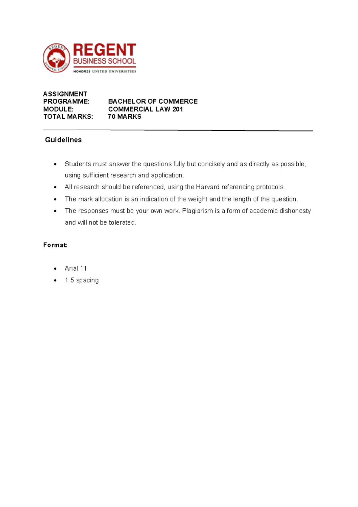 BCOM 201 Commercial Law Assignment Guidelines and Question Paper - Studocu