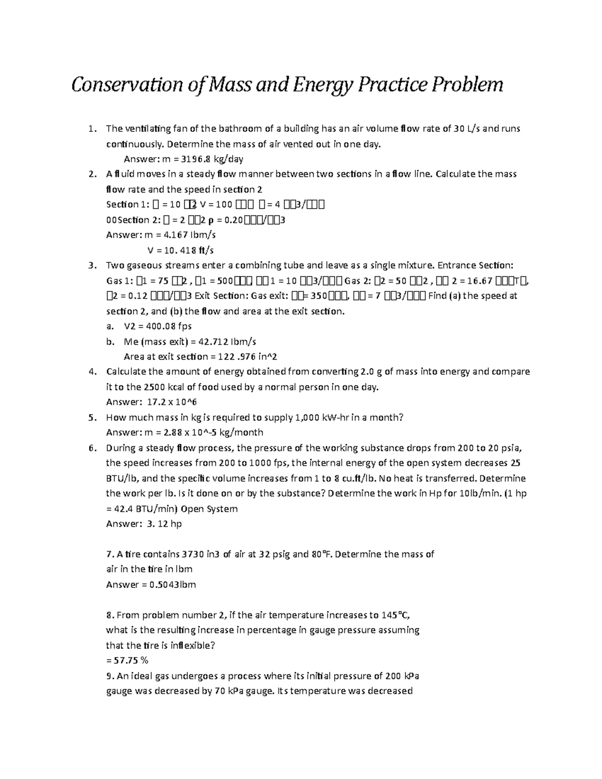 Conservation of Mass and Energy Practice Problems - Physics 101 - Studocu