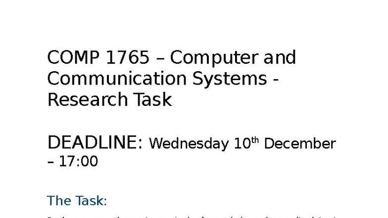 COMP 1765 - Research Task on Computer & Communication Systems - Studocu