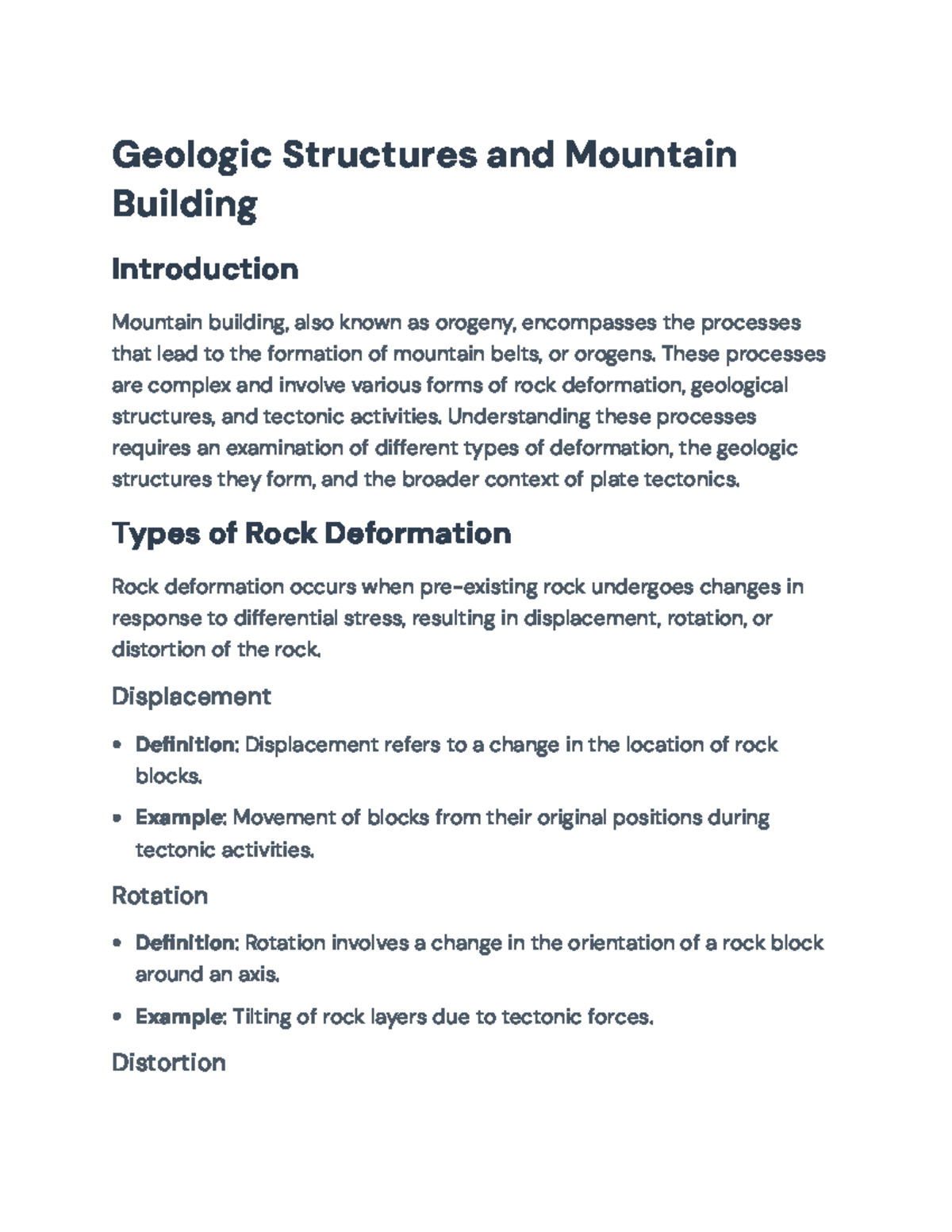 Geologic Structures and Mountain Building Processes in Earth Science ...
