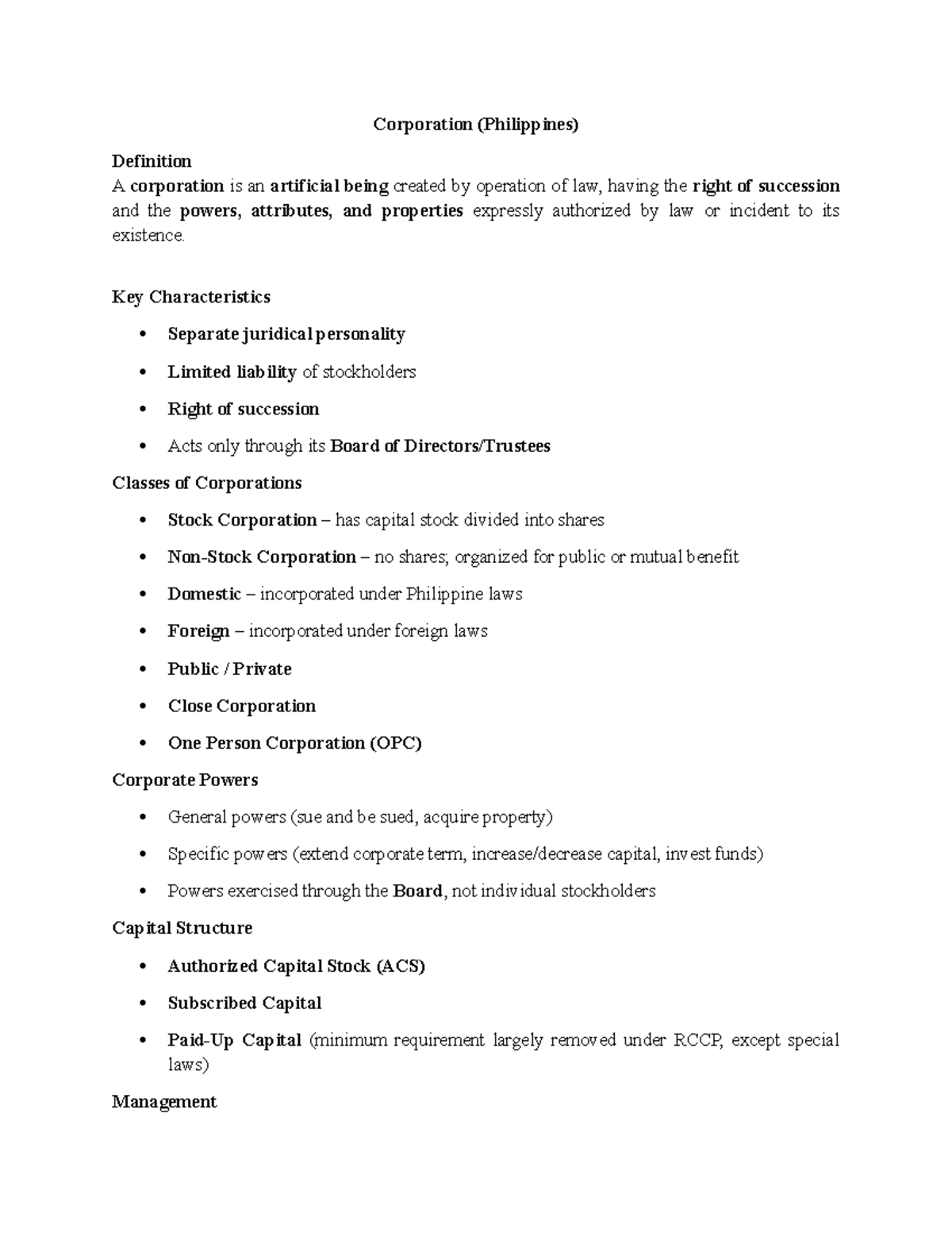 Corporation Notes: Key Characteristics and Structure in the Philippines ...