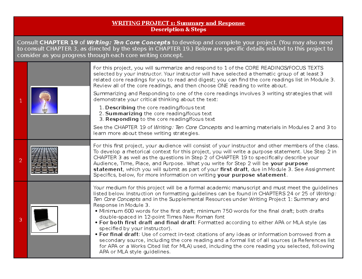 Writing Project 1: Summary and Response to Core Reading Analysis - Studocu
