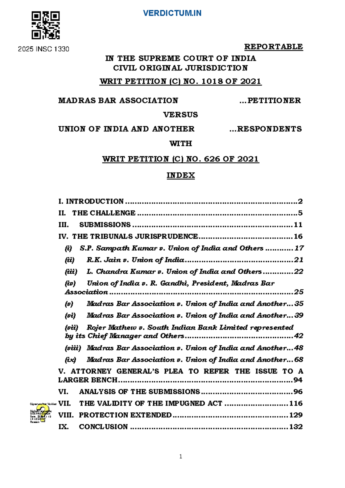 Madras Bar Association v. Union of India: Supreme Court Analysis (INSC ...