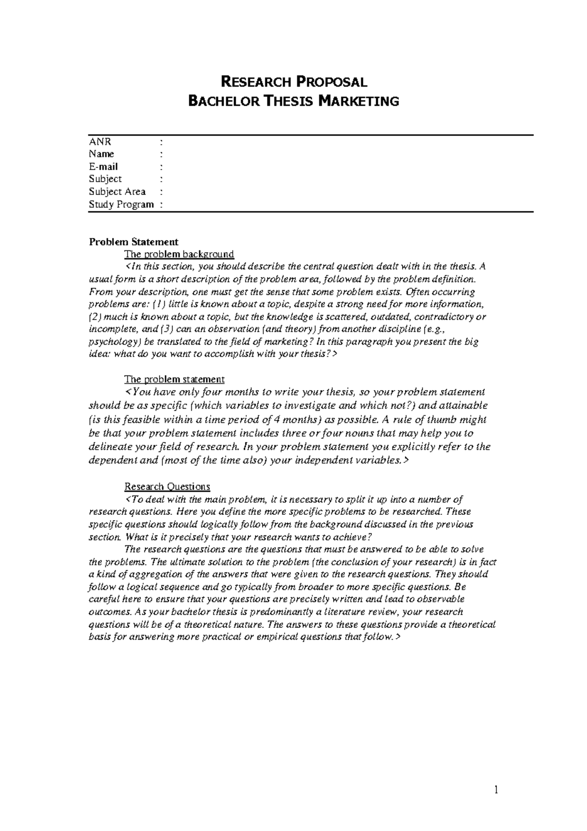 Bachelor Thesis Research Proposal: Marketing ANR Insights - Studocu