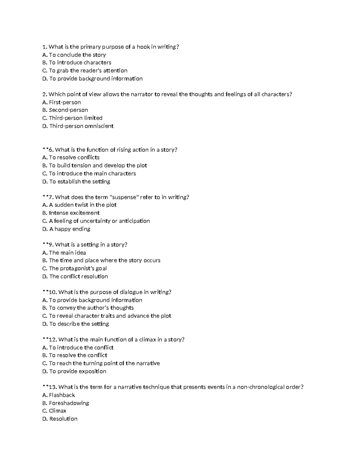 Creative Writing Exam Q2: Key Concepts and Techniques - Studocu