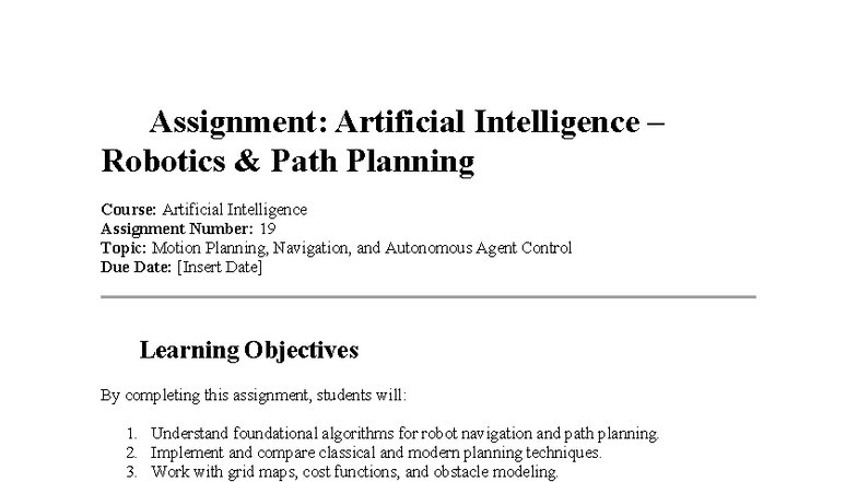 AI Robotics Path Planning Assignment 19: Motion Planning & Navigation ...