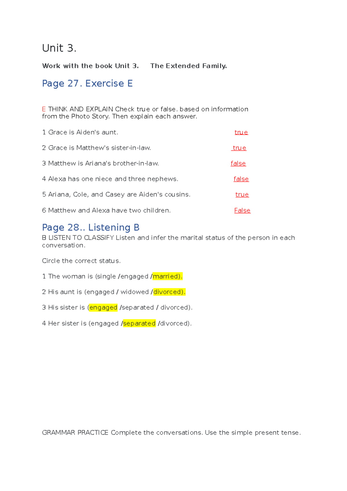 Unit 3 The Extended Family - Unit 3. Work with the book Unit 3. The ...
