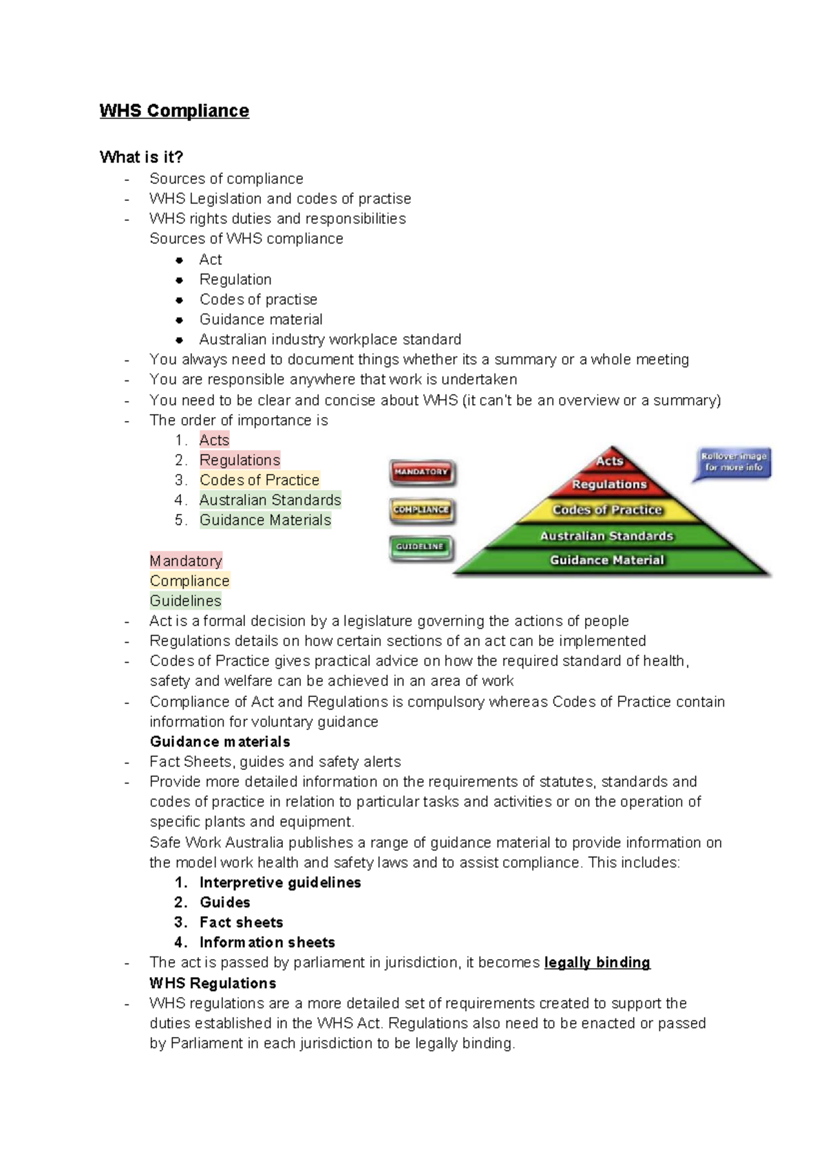 WHS Compliance Overview: Legislation, Duties, and Safety Signs - Studocu