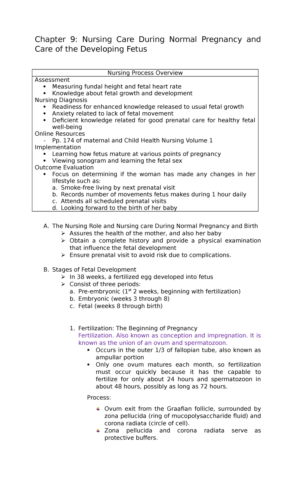 Nursing Care During Normal Pregnancy: Chapter 9 Analysis - Studocu