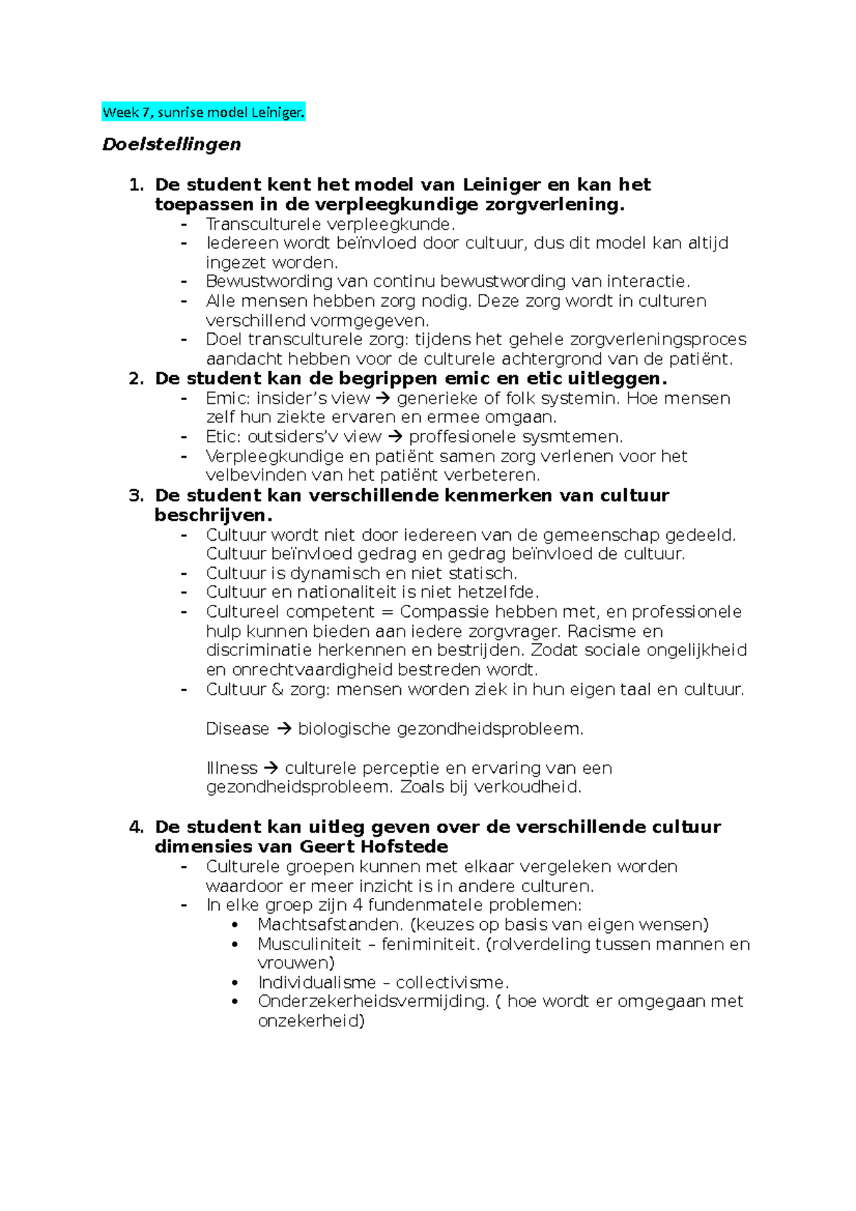 Leiniger's Sunrise Model in Transculturele Verpleegkunde - Week 7 ...