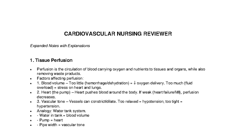 CARDIOVASCULAR NURSING REVIEWER (NUR 301) Expanded Notes & Explanations ...