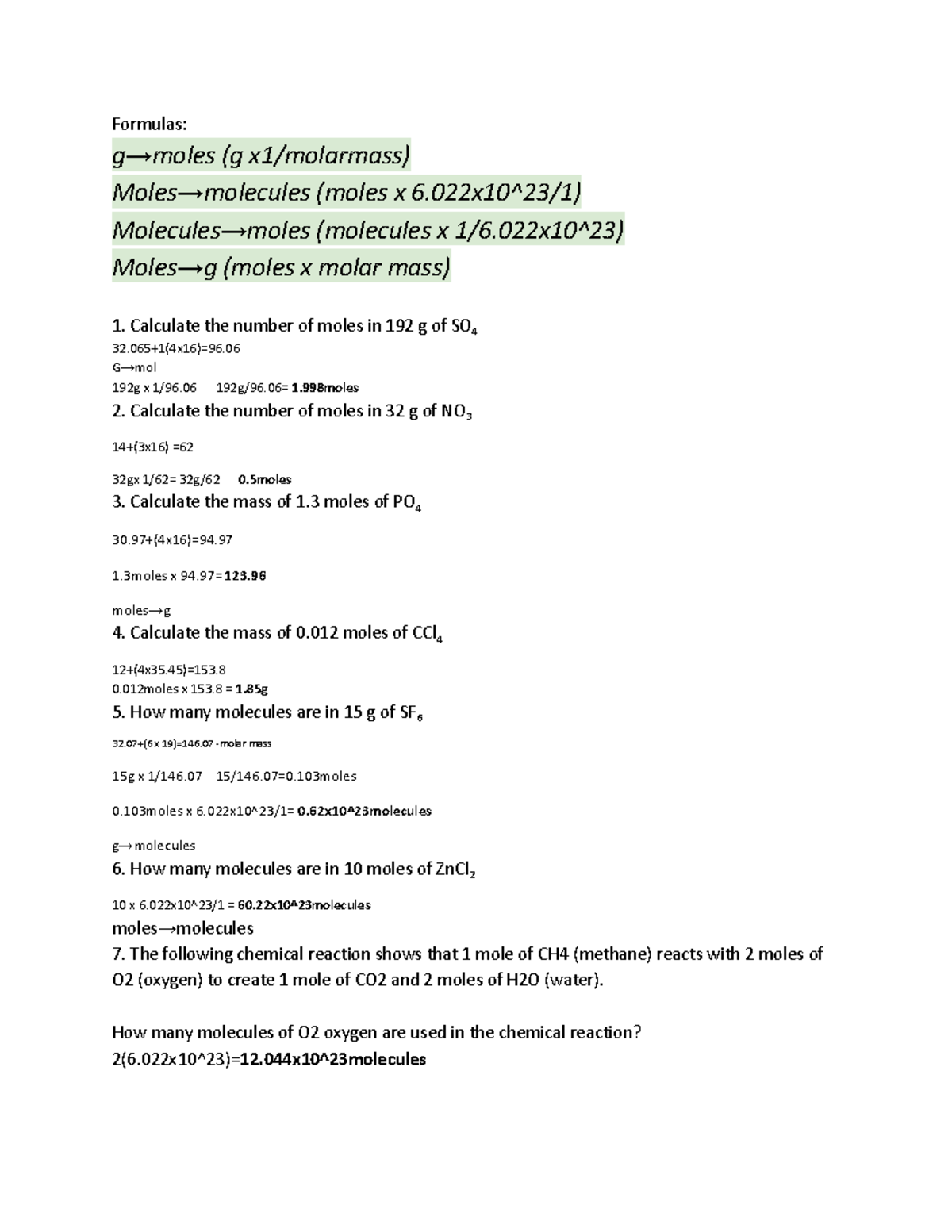 Molecular Conversion Formulas: Chemistry Calculations and Examples ...