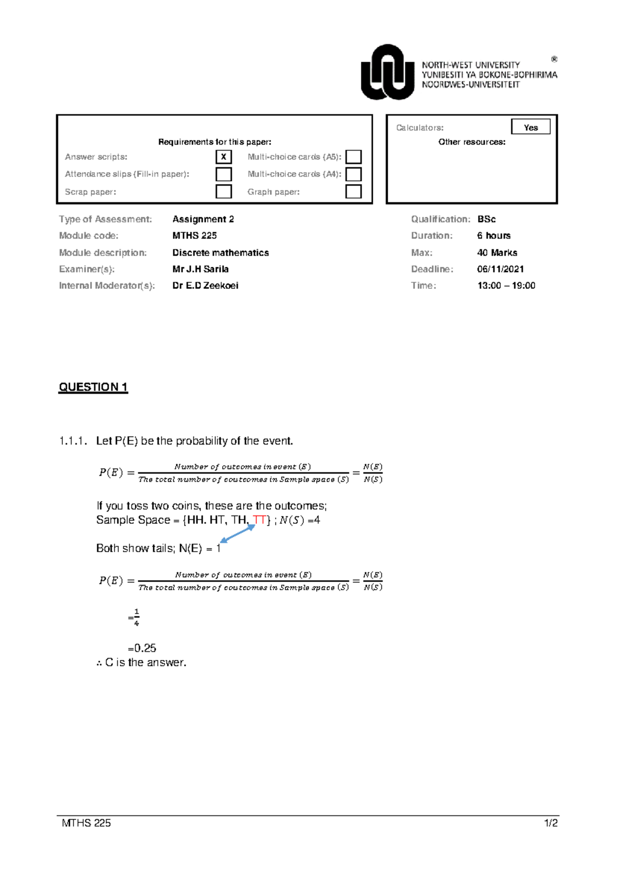 MTHS 225 Semester Test 2 Memo - Discrete Mathematics 2021 - Studocu