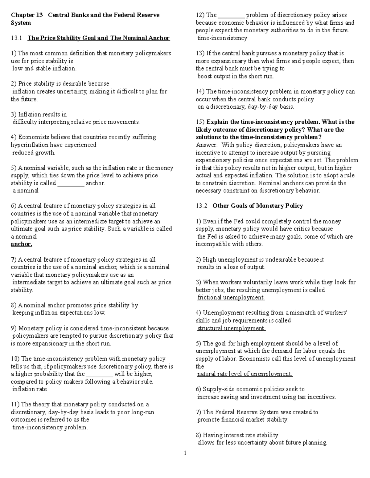 Chap13 - Chapter 13 Test Bank on Central Banks & Federal Reserve - Studocu