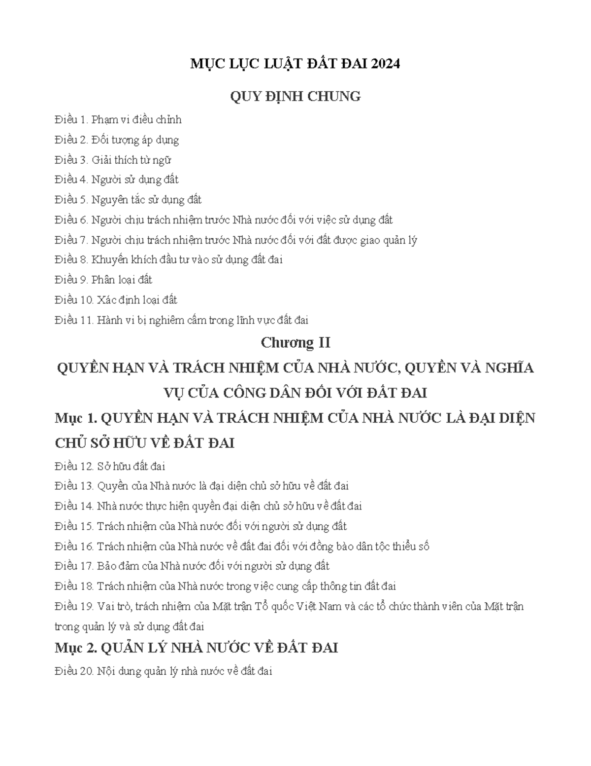 Mục Lục Luật Đất Đai 2024 - Cung Cấp Thông Tin Chi Tiết - Studocu