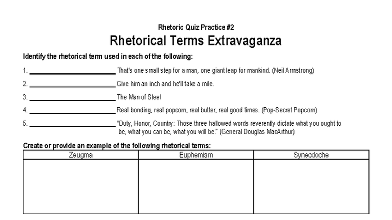 Rhetoric Quiz Practice: Identifying Rhetorical Terms (Practice #2 ...