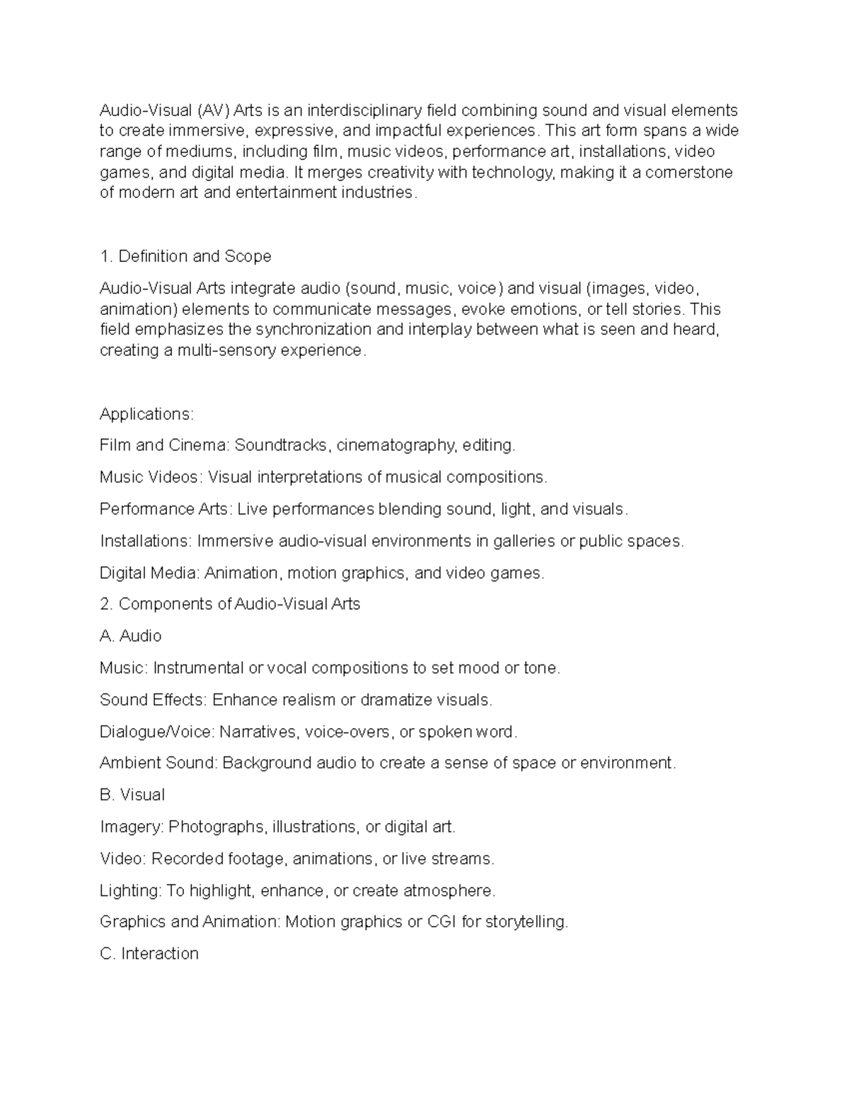 Audio Visual Arts - Audio-Visual (AV) Arts is an interdisciplinary ...