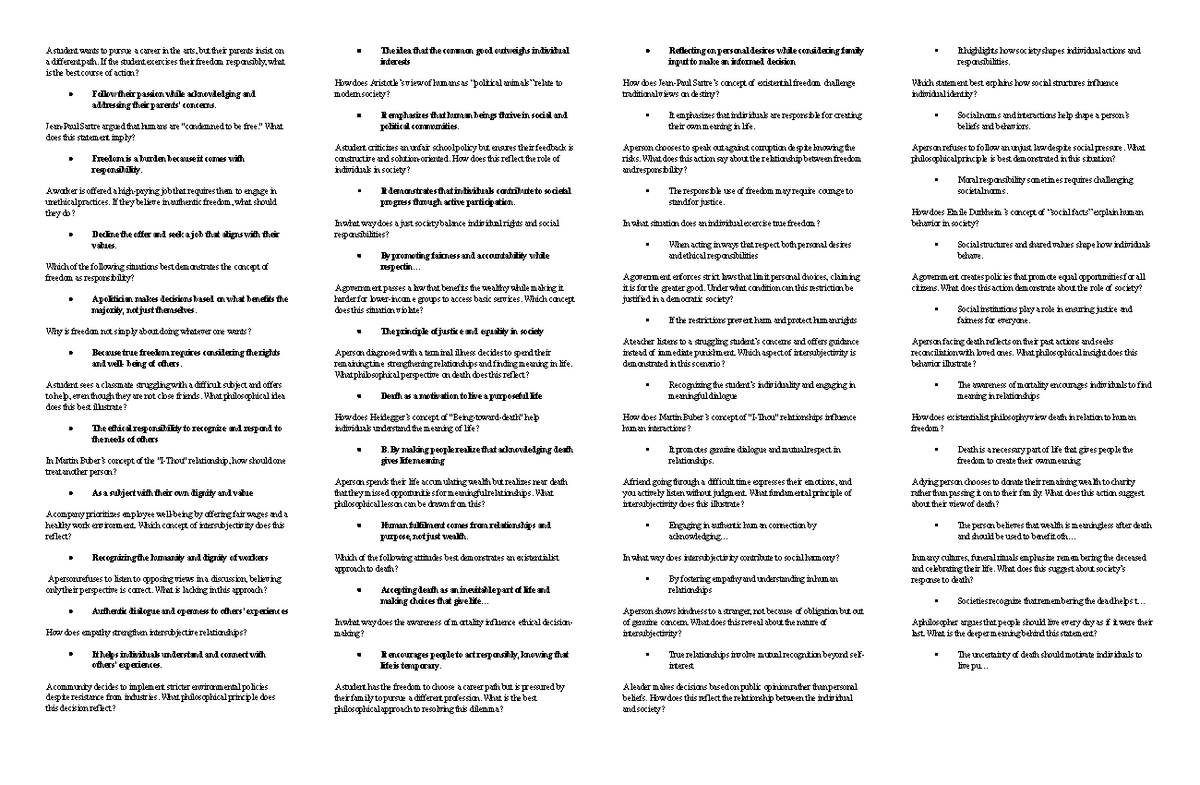 Philosophy 101: Prelim Reviewer on Freedom and Responsibility - Studocu