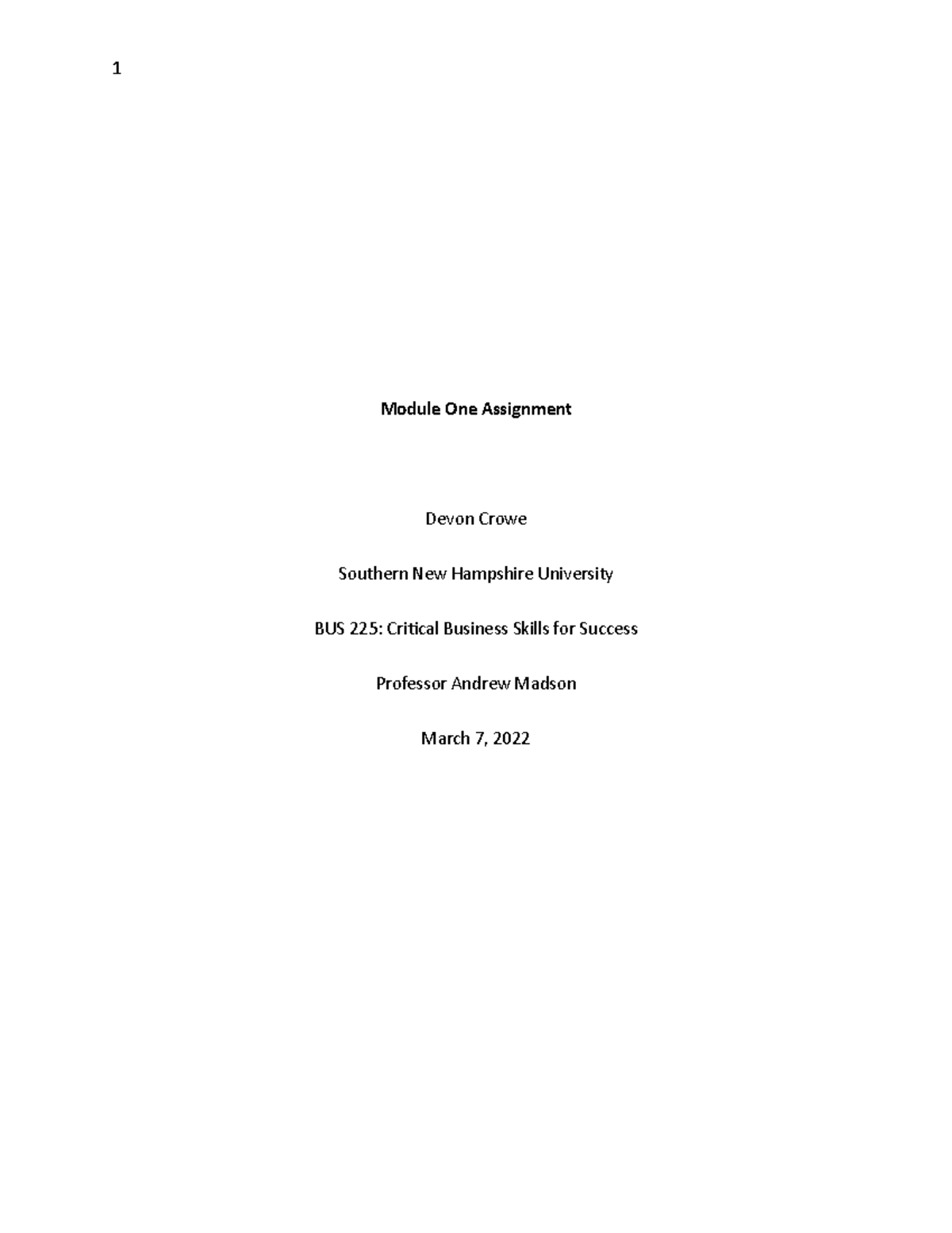 BUS225 Module One Assignment - Module One Assignment Devon Crowe ...