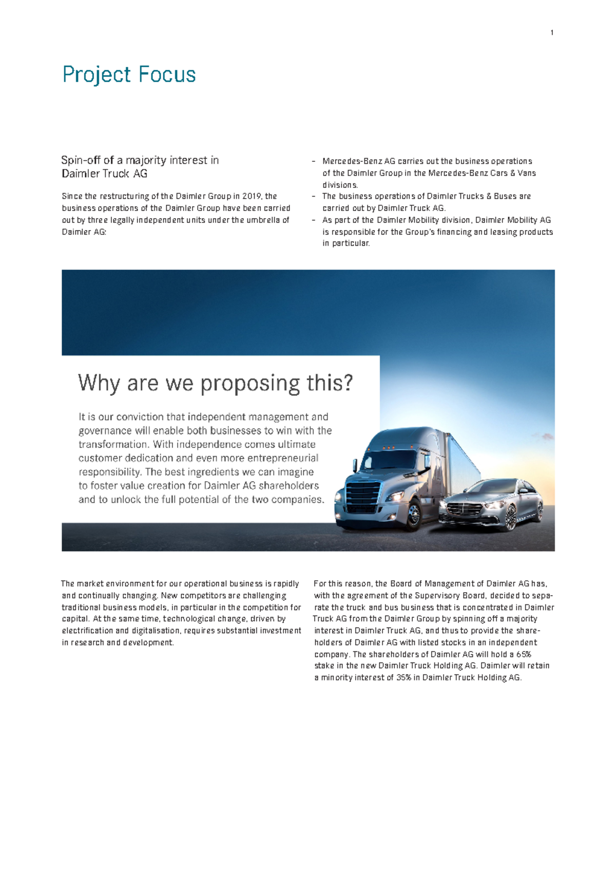 Daimler AG Spin-off Project 2021: Key Insights and Implications - Studocu