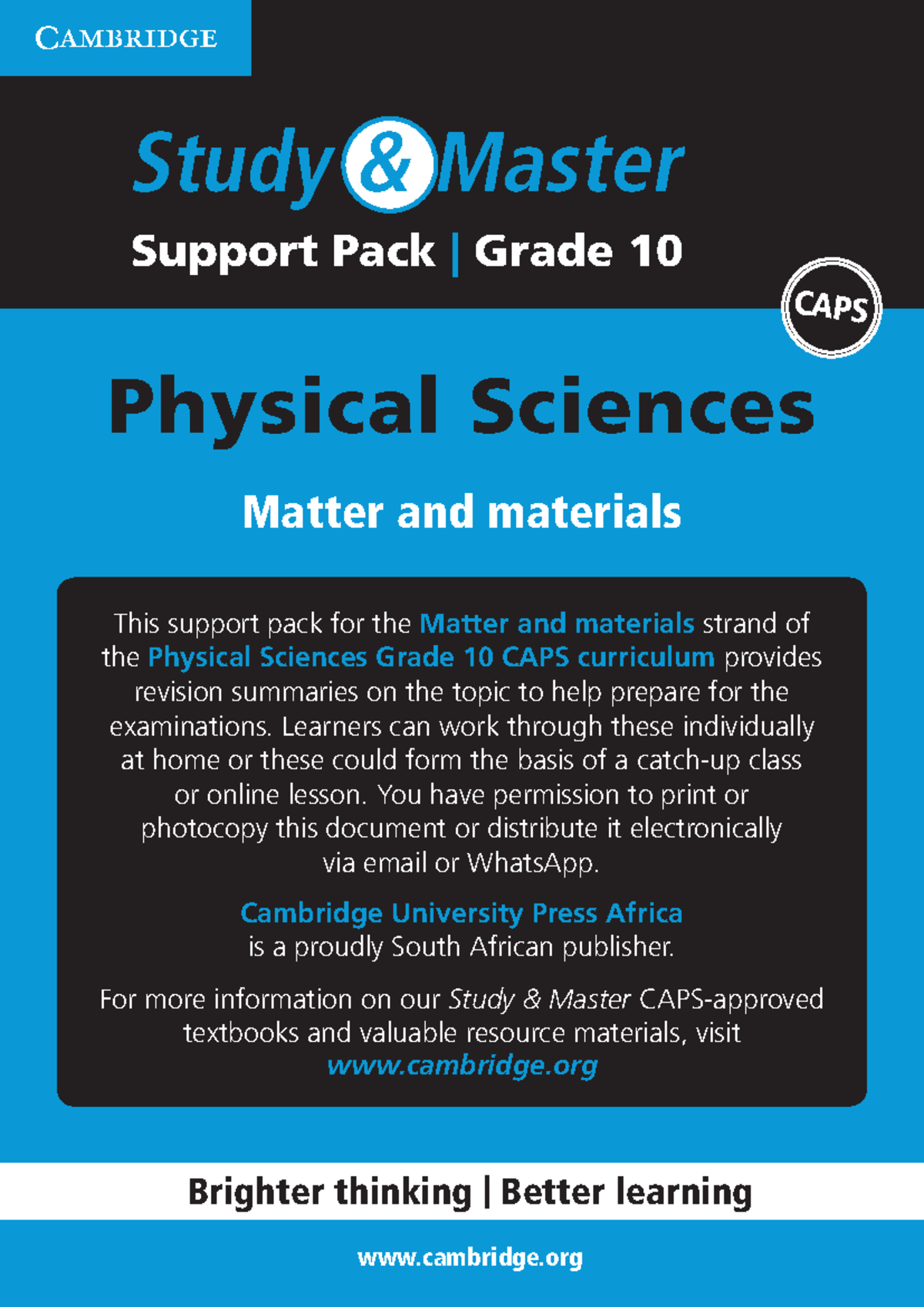 Grade 10 Physical Sciences Support Pack: Matter & Materials Revision ...
