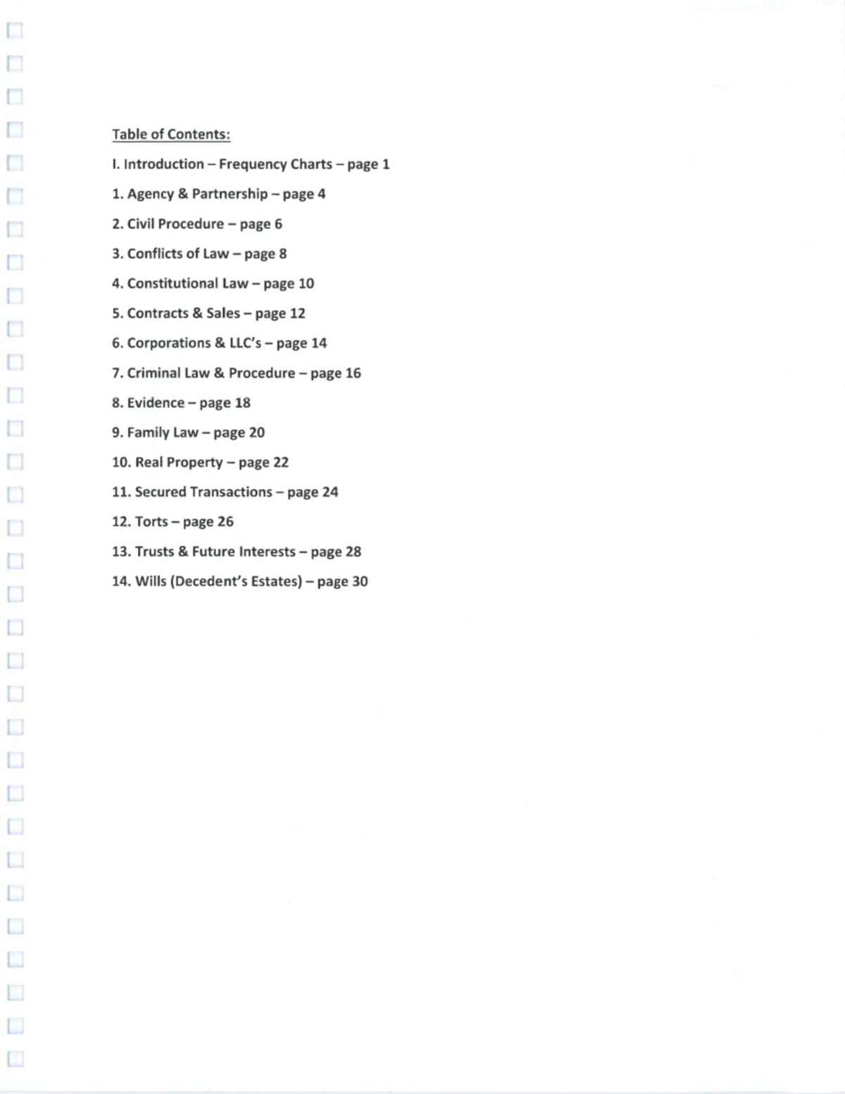 MEE Cheat Sheets - Table of Contents: I. Introduction Frequency Charts ...
