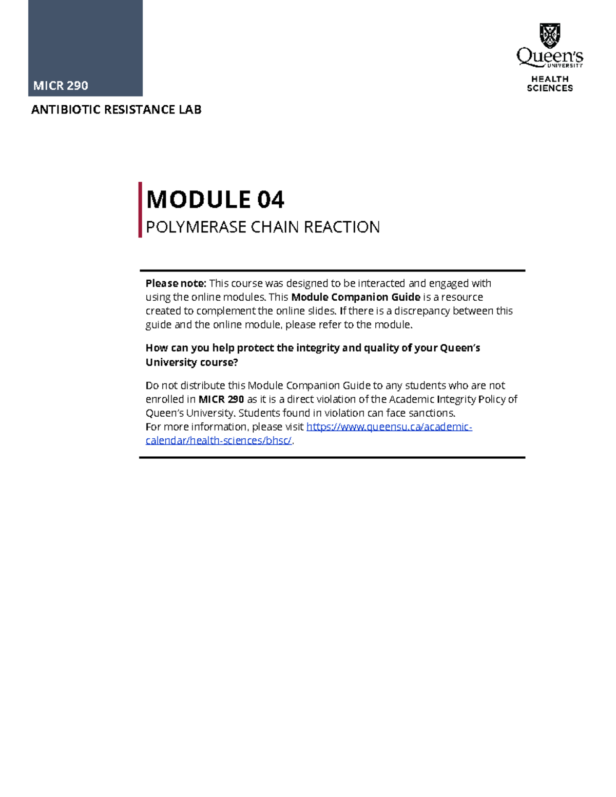 MICR 290 M04 Companion Guide: Antibiotic Resistance & PCR Techniques ...