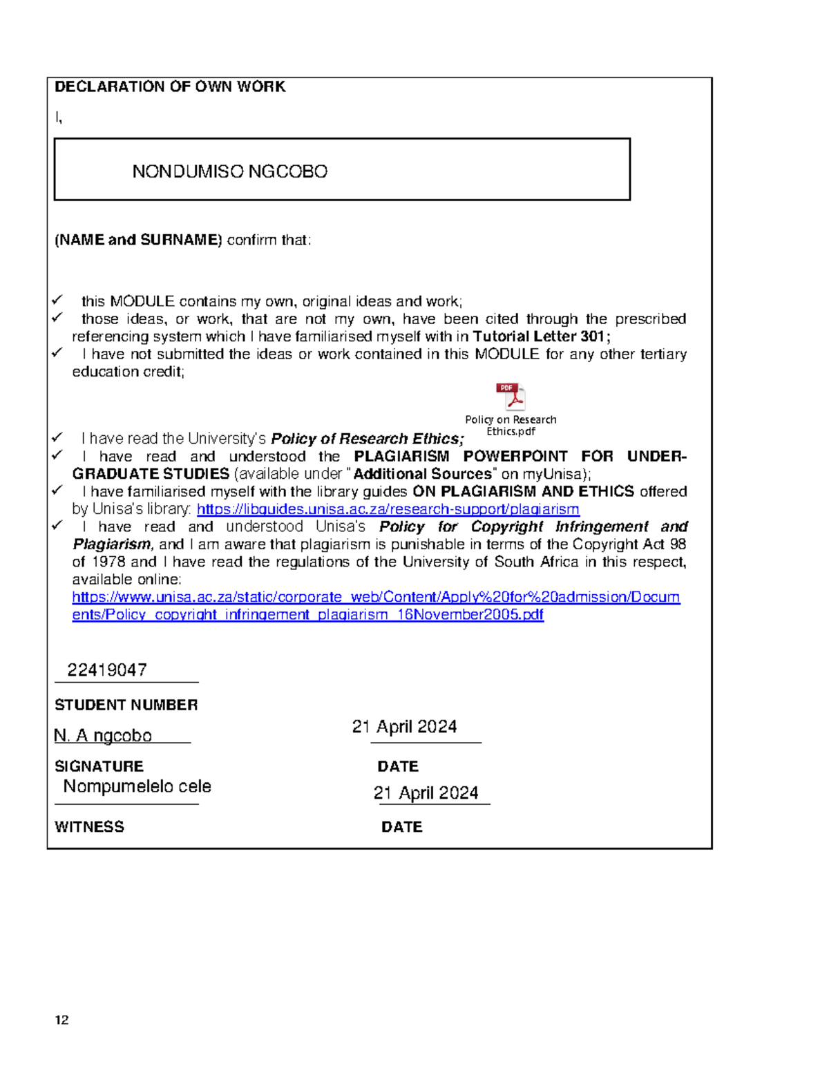 Declaration Form for Original Work - Module Submission - Studocu