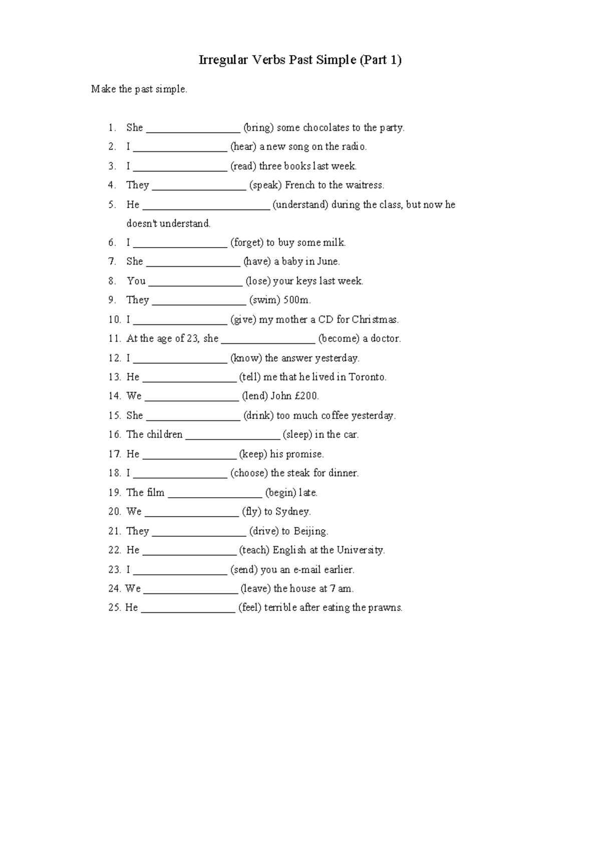 50 irregular verbs past simple part 1 - Irregular Verbs Past Simple ...