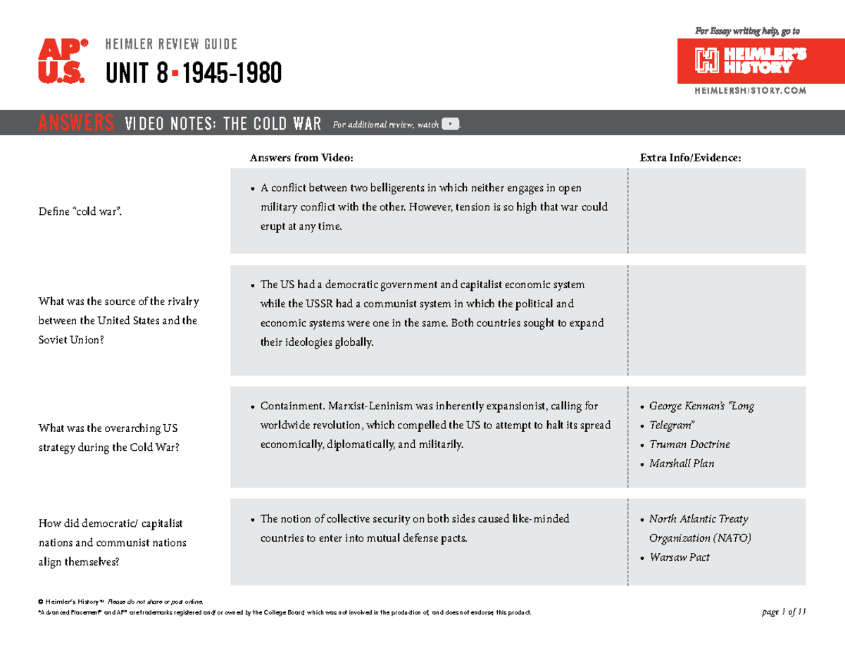 AP US HRG Unit 8 Note Guide: Cold War and Civil Rights Insights - Studocu