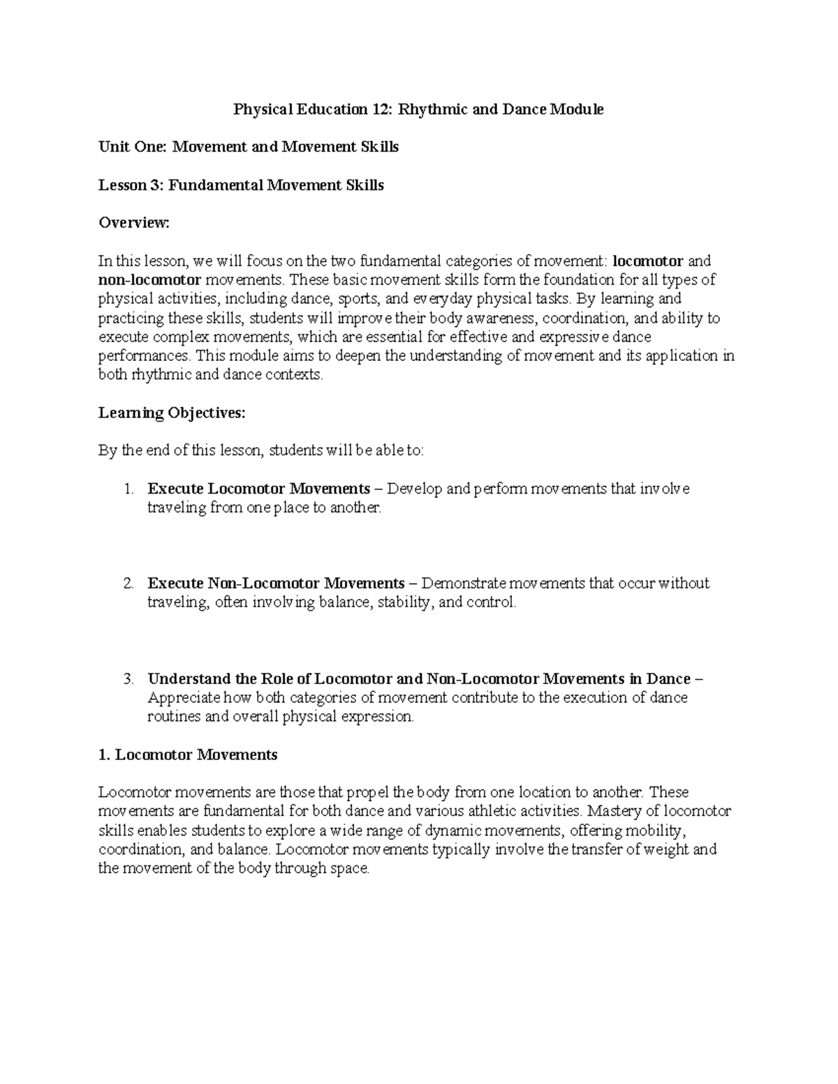Physical Education 12: Rhythmic & Dance Module Unit 1 - Lesson 3 ...