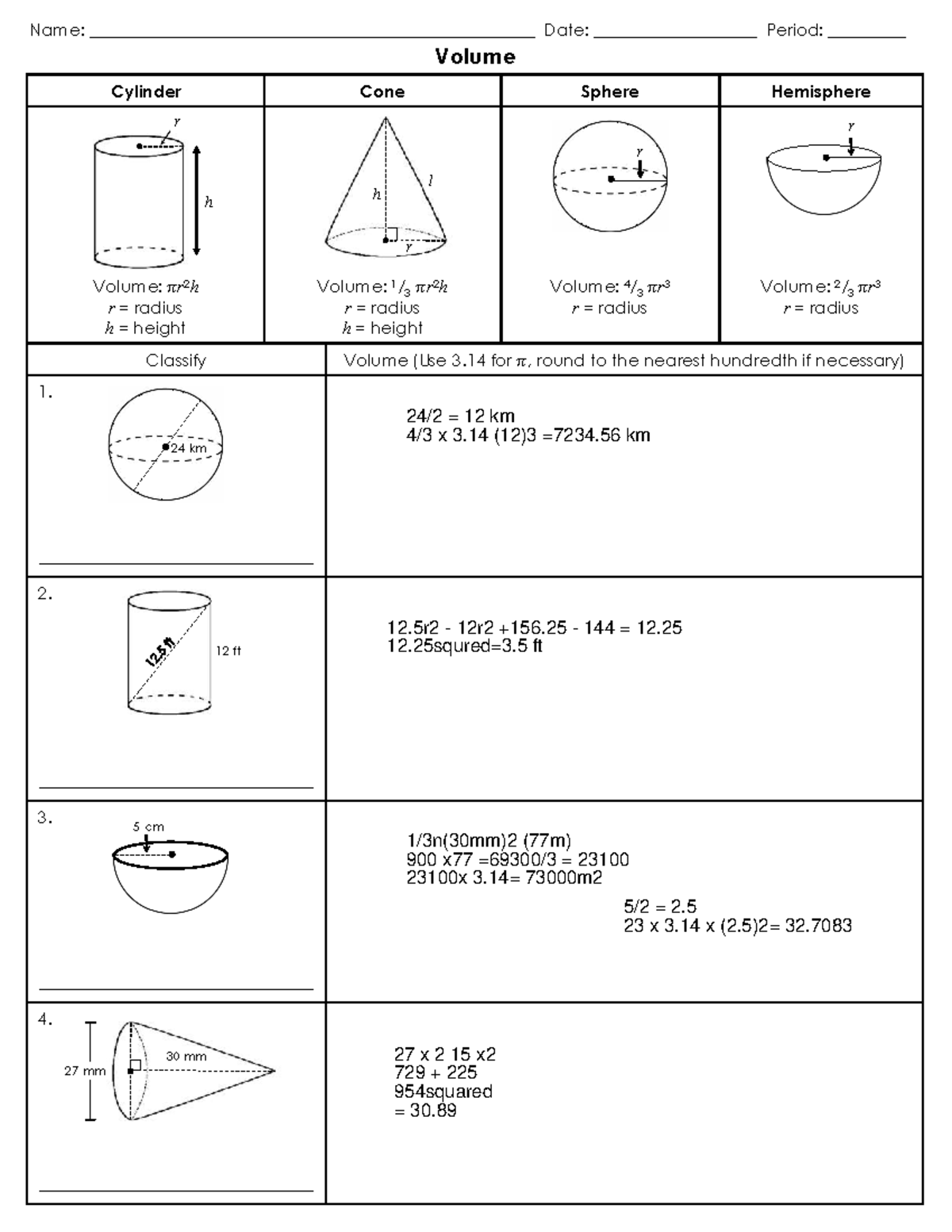 Volume+Notes+(Cylinder,+Cone,+Sphere,+Hemisphere) - Name: - Studocu
