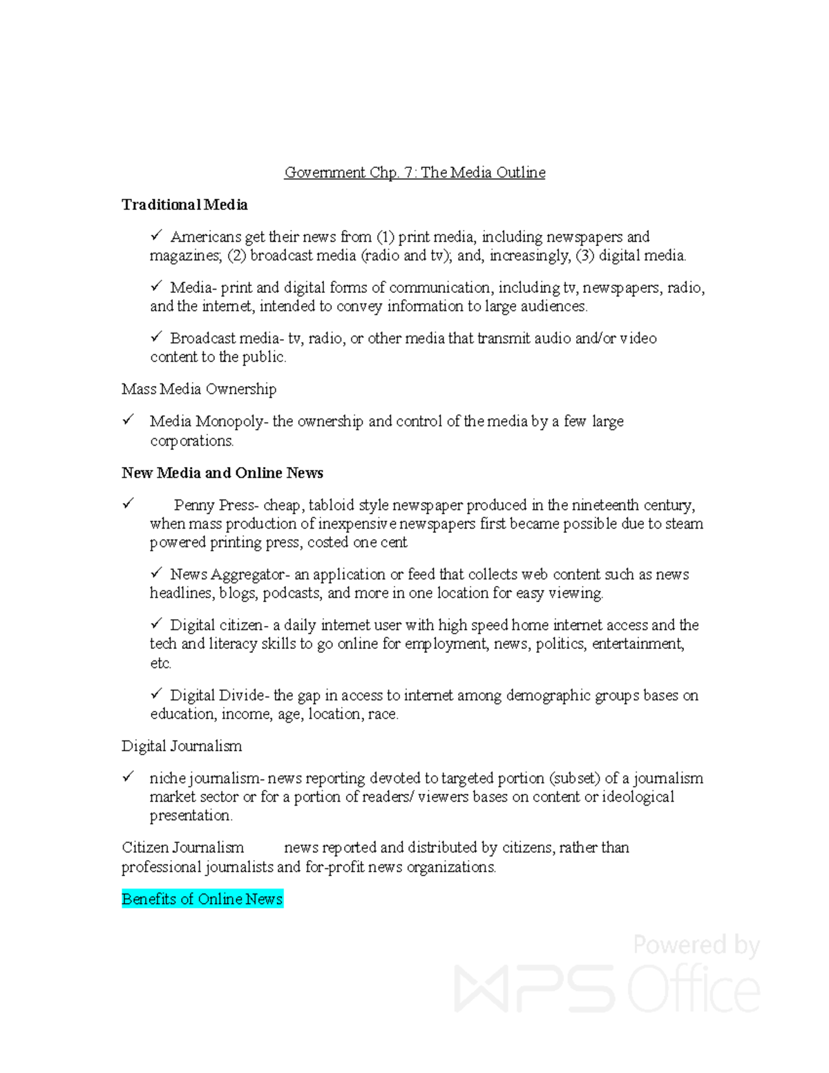 Gov chp. 7 media outline - Sara Timmons Government Chp. 7: The Media ...