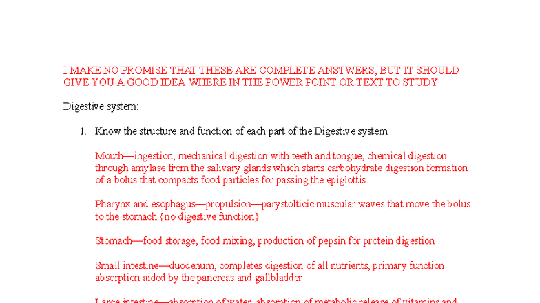 REVIEW OF DIGESTIVE & URINARY SYSTEMS (BIO 101) - Study Guide - Studocu