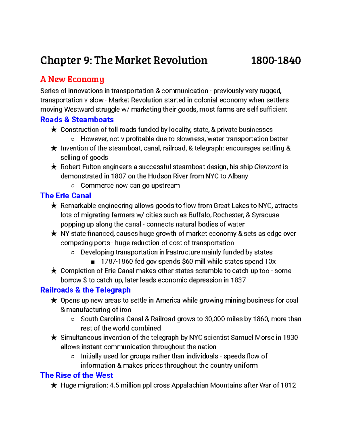 Chapter 9 The Market Revolution 1800-1840 - Chapter 9: The Market ...
