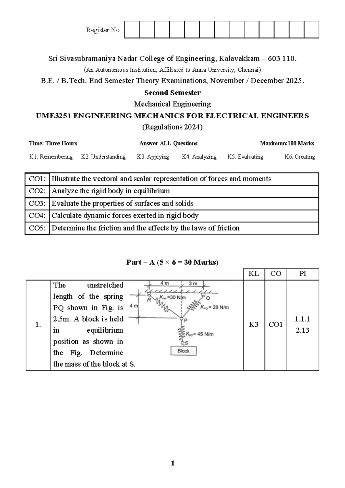 UME3251 Engineering Mechanics End Semester Exam Notes - Studocu