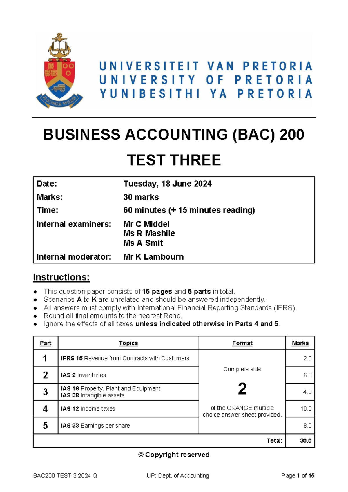BAC200 BUSINESS ACCOUNTING TEST 3 2024 Questions and Scenarios - Studocu