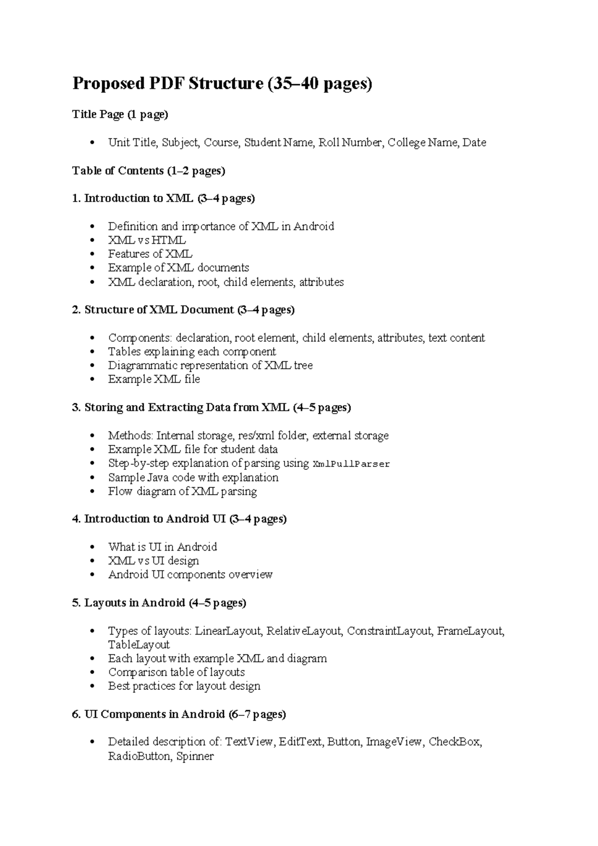 Unit-1 PDF Structure: XML & Android UI Overview - Studocu