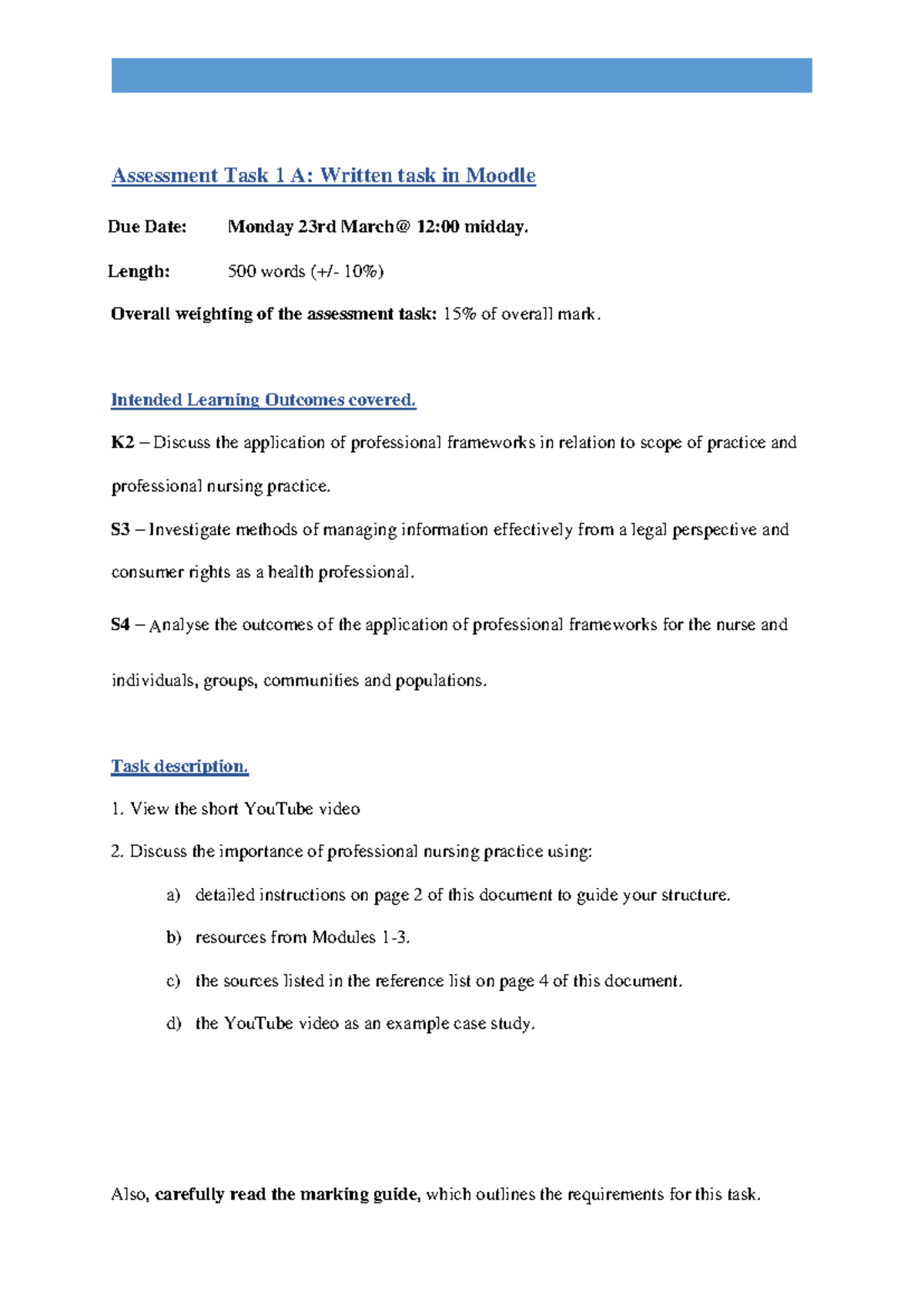 Nurbn 1001 TASK 1 A - NURBN 1001 – Semester one 2020 – ASSESSMENT 1A ...