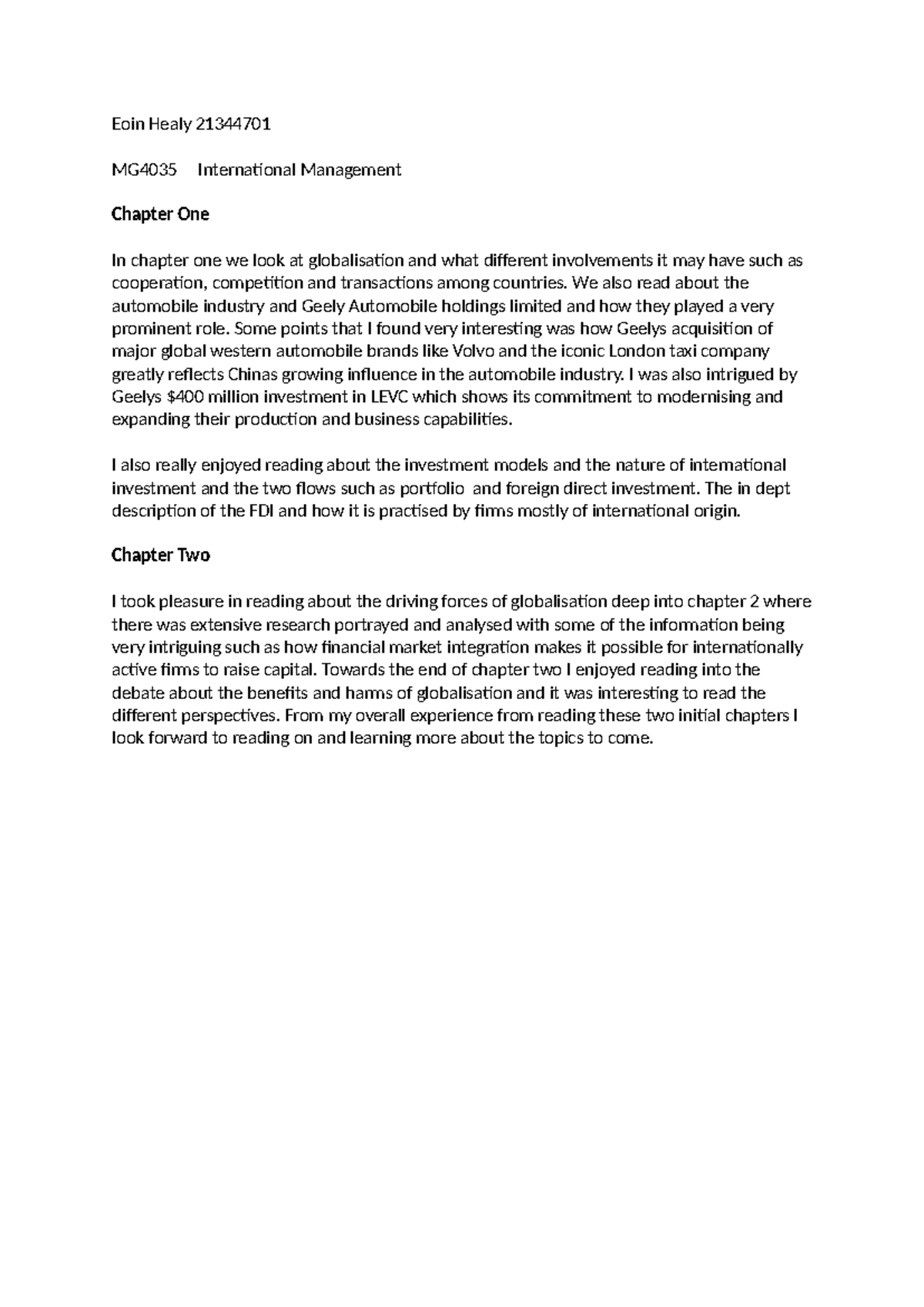 MG4035 International Management Chapter 1 & 2 Notes - Studocu