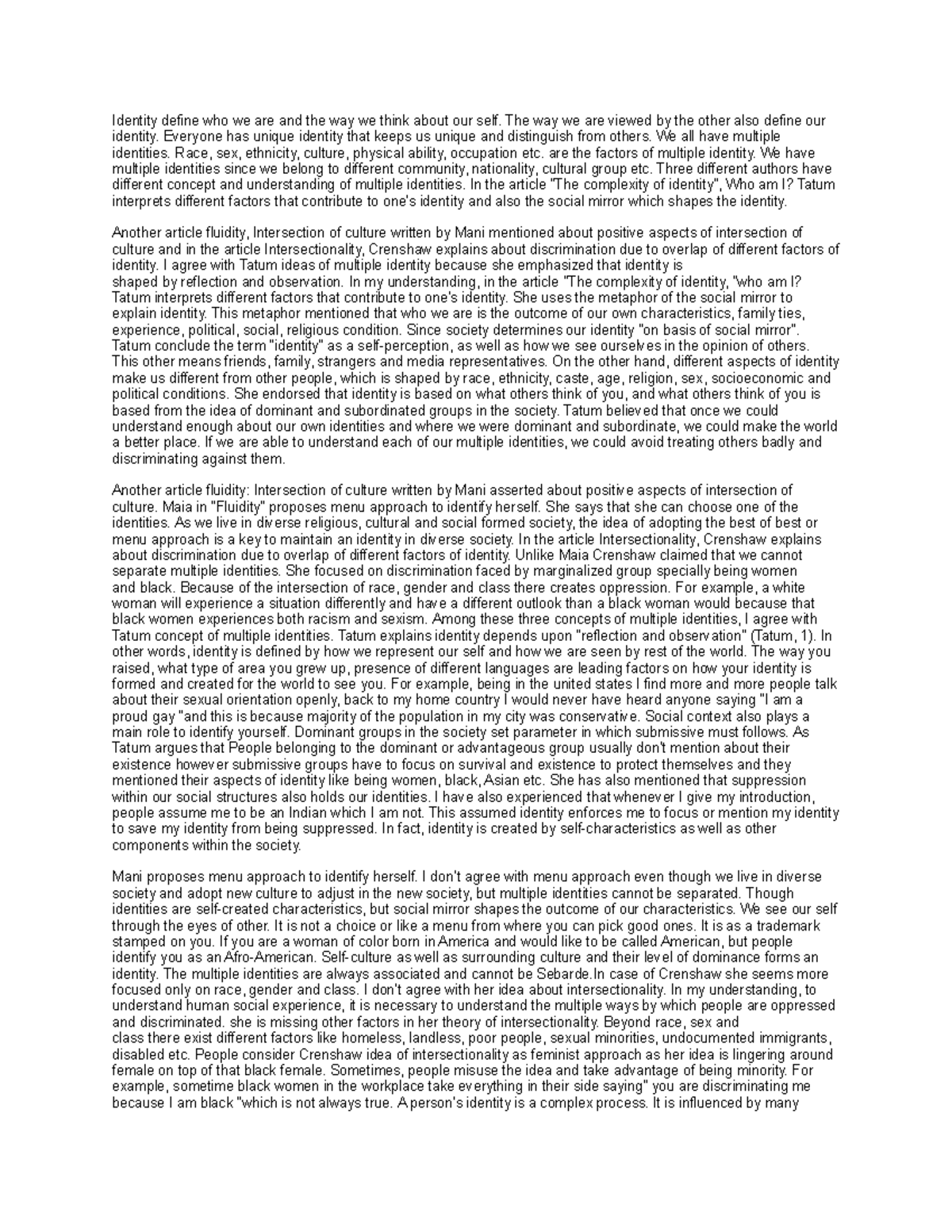 Sppech final - Written paper - Identity define who we are and the way ...