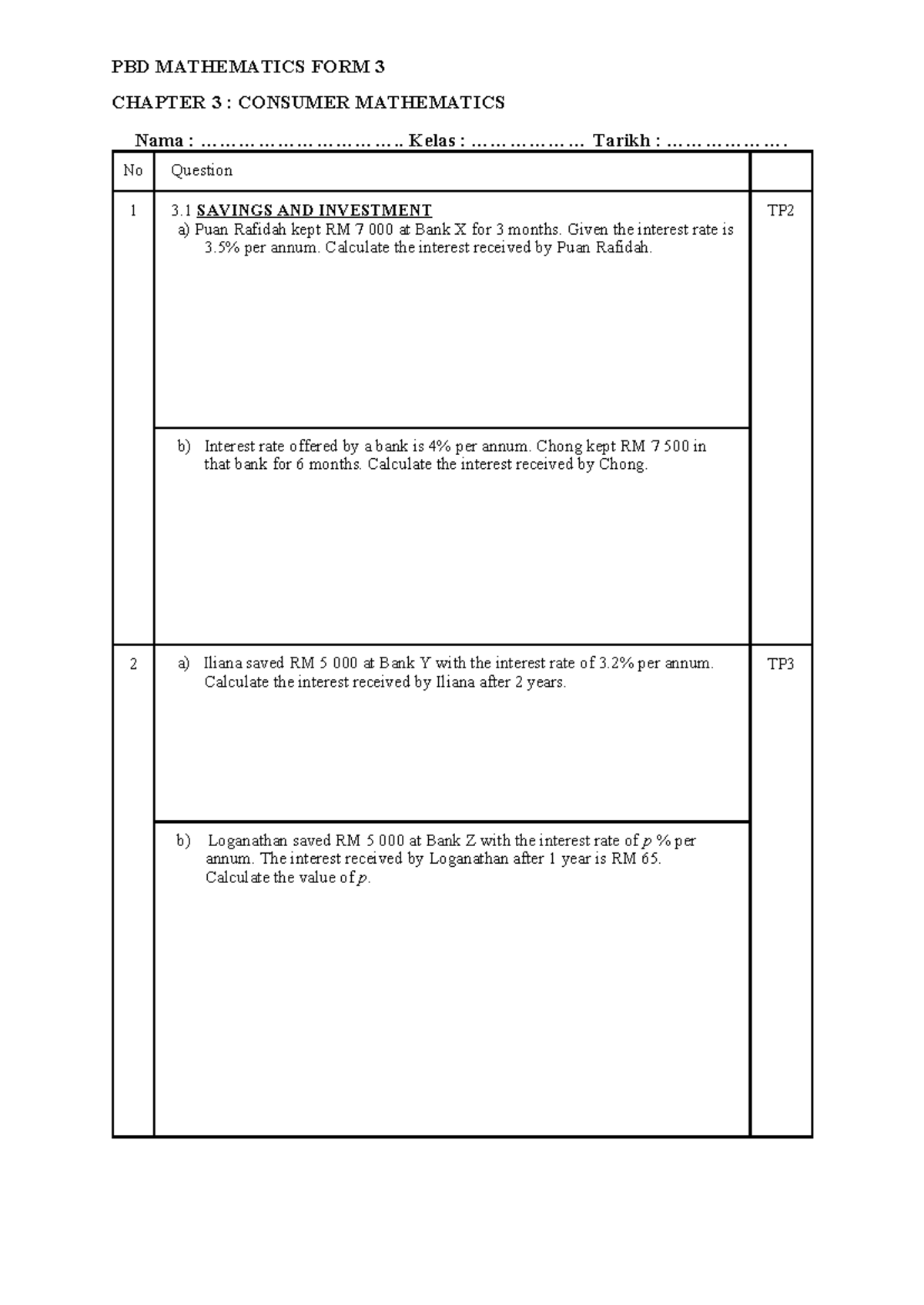 PBD MATHEMATICS FORM 3 CHAPTER 3: CONSUMER MATHEMATICS - Studocu