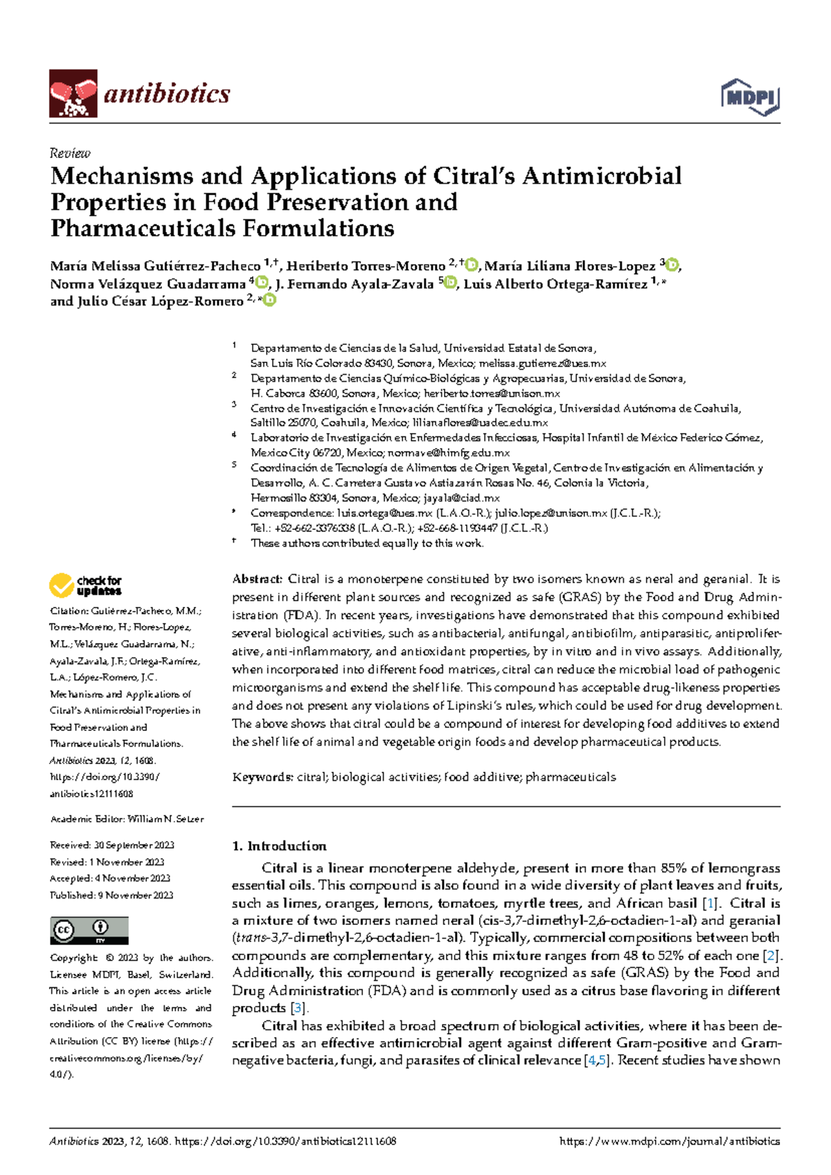 Antibiotics 12: Review of Citral's Antimicrobial Mechanisms in Food ...