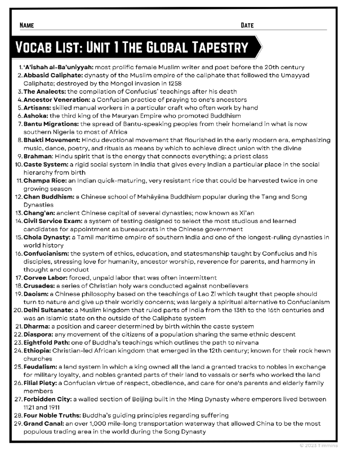 Key Concepts and Vocabulary - Unit 2: Networks of Exchange (1200-1450 ...