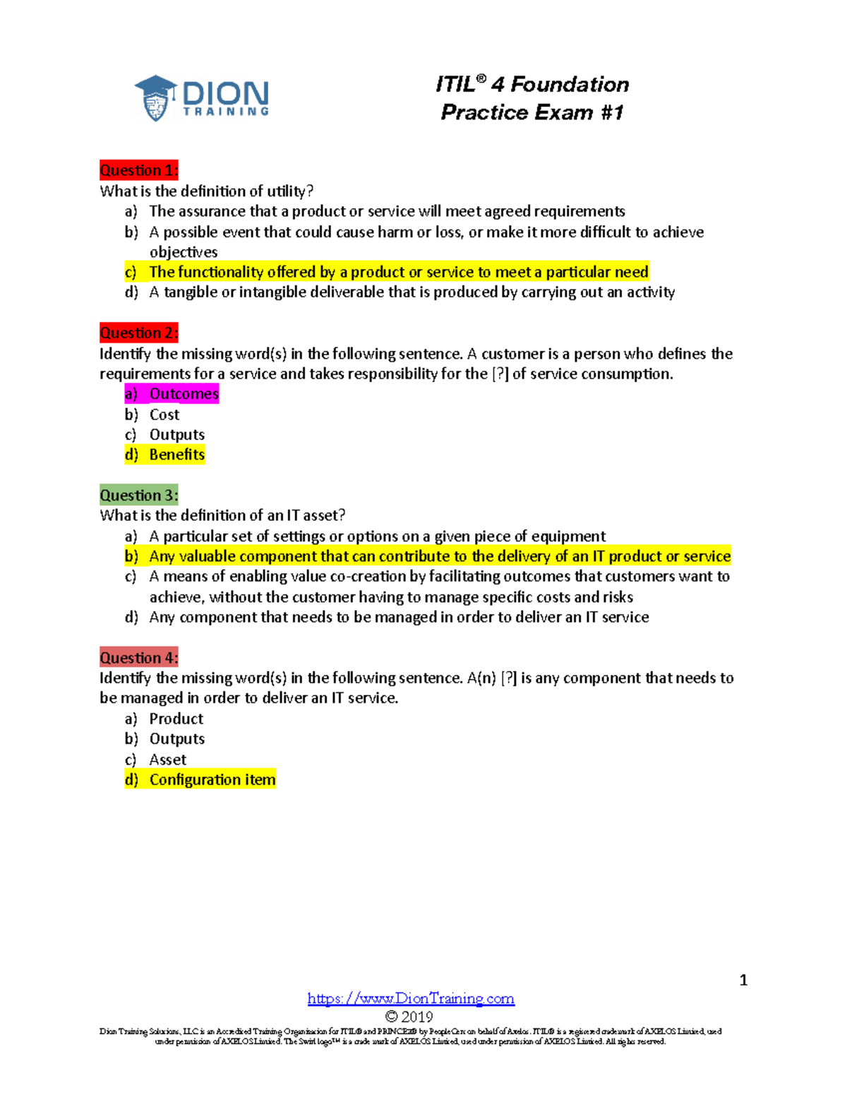 ITIL 4 Foundation Practice Exam 2: Comprehensive Question Set - Studocu