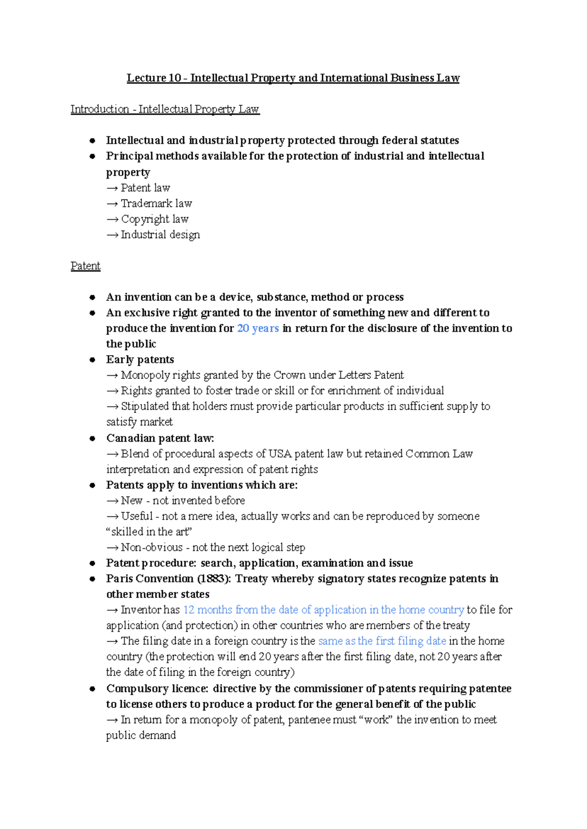 ADMS 2610 Lecture 11 - Overview of Intellectual Property Law - Studocu