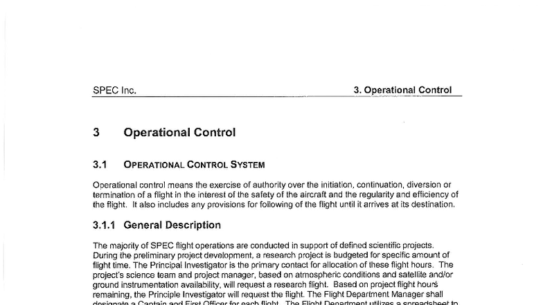 SPEC Inc. Flight Operations Manual: Chapter 3 - Operational Control ...