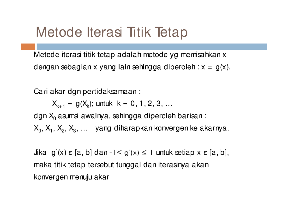 4. Kesalahan dan Akar Persamaan - Metode Iterasi Titik Tetap Dengar ...