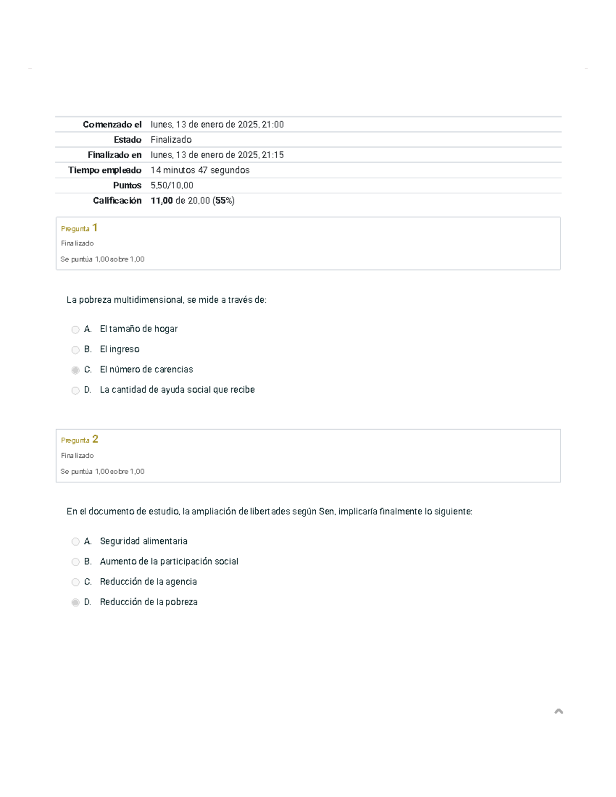 Prueba de Pobreza y Desigualdad - Comenzado el lunes, 13 de enero de ...