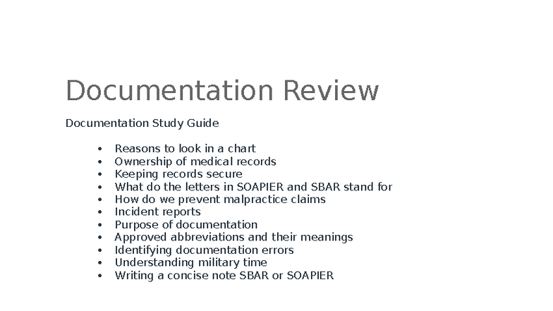 Documentation Review - Documentation Review Documentation Study Guide ...